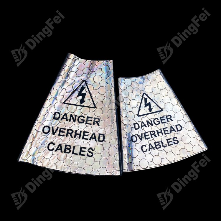 White Danger Overhead Cables Traffic Cone Sleeve | Prismatic reflective ...