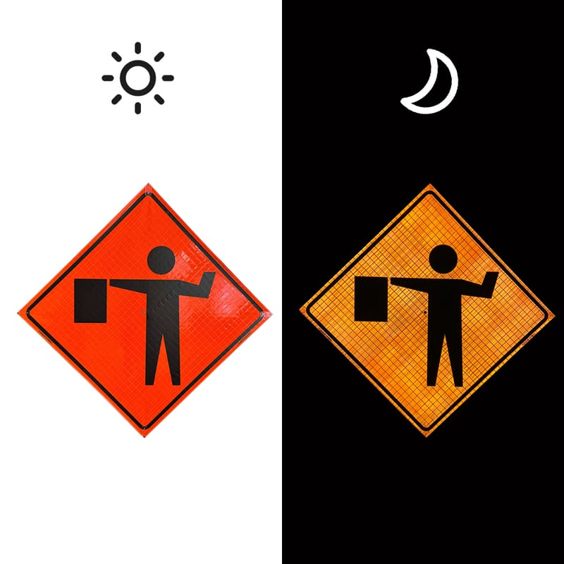 48 Inch Flagman Ahead Roll Up Reflective Traffic Sign | Prismatic ...
