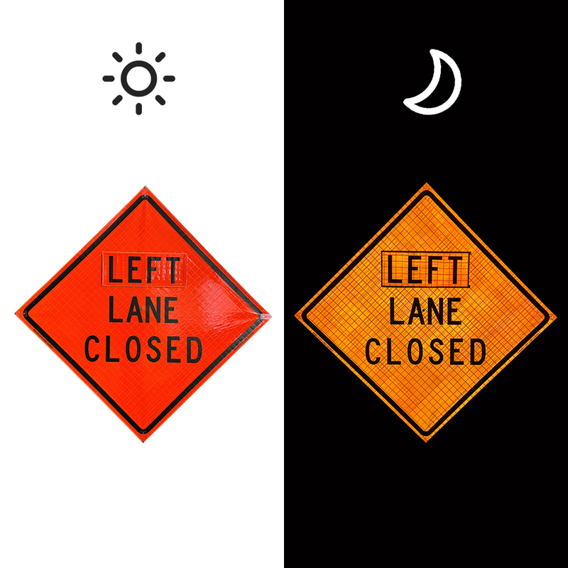 48 Inch Left Lane Closed Roll Up Reflective Traffic Sign | Prismatic ...