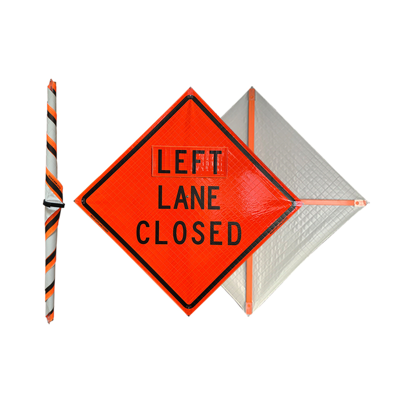 48 Inch Left Lane Closed Roll Up Reflective Traffic Sign | Prismatic ...
