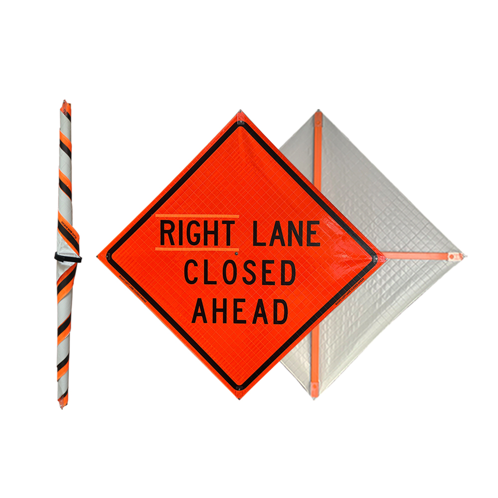 48 Inch Right Lane Closed Ahead Roll Up Reflective Traffic Sign ...