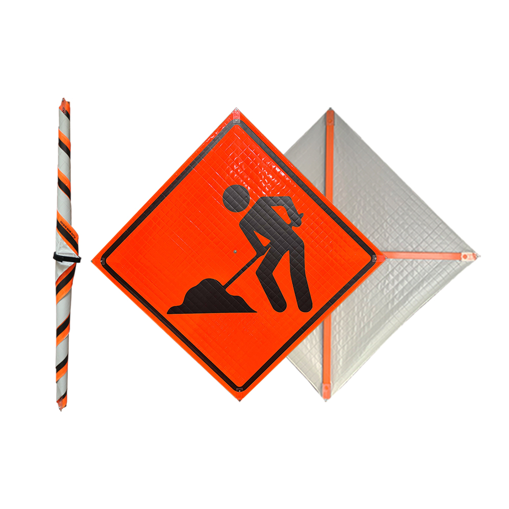 48 Inch Men at Work Roll Up Reflective Traffic Sign | Prismatic ...