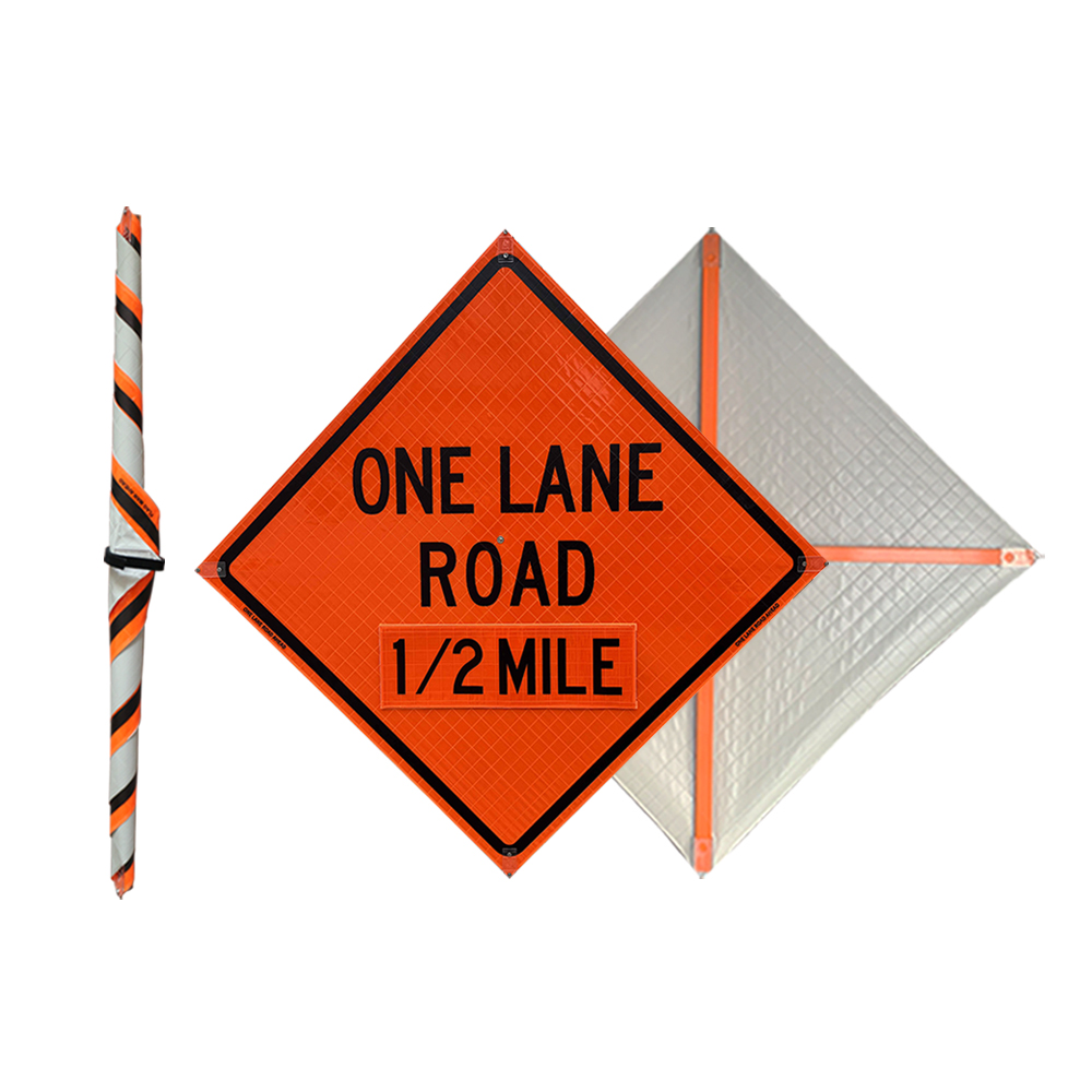 48 Inch Reflective One Lane Road 1/2 Mile Roll Up Traffic Sign ...