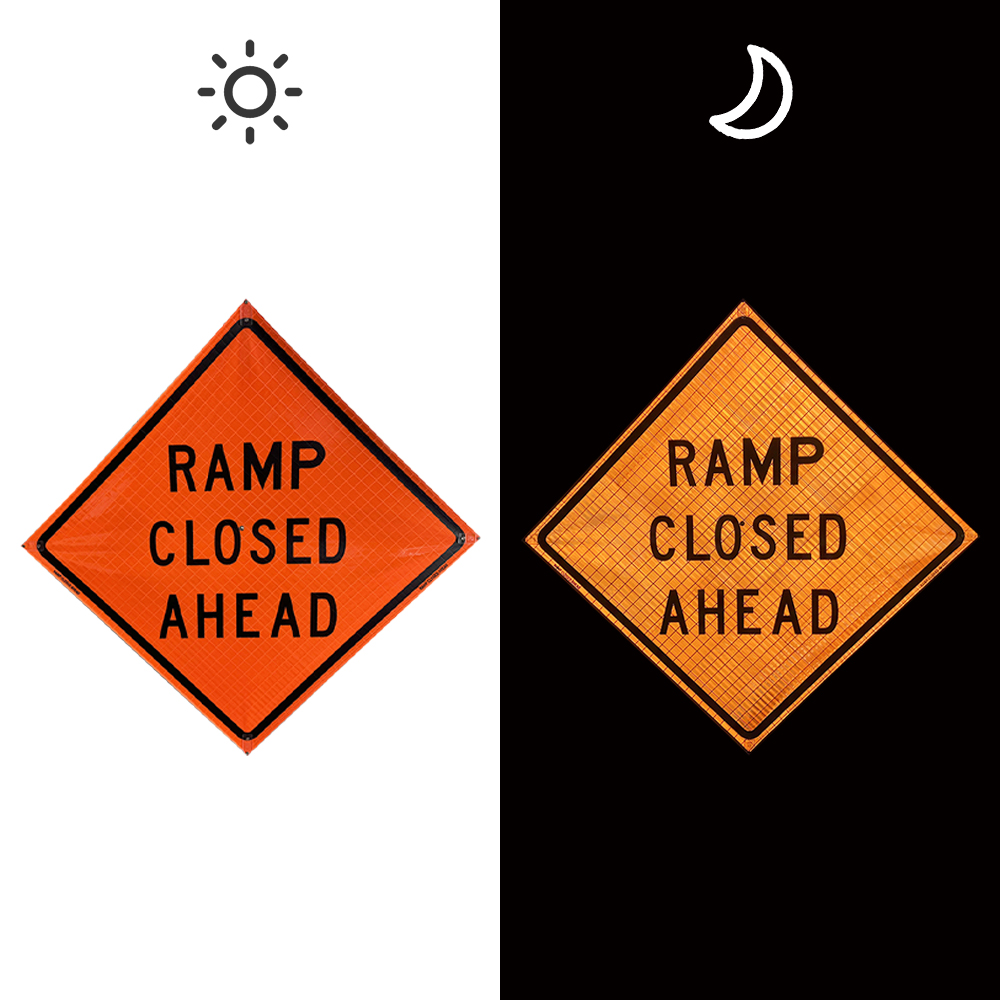 48 Inch Reflective Ramp Closed Ahead Roll Up Traffic Sign | Prismatic ...