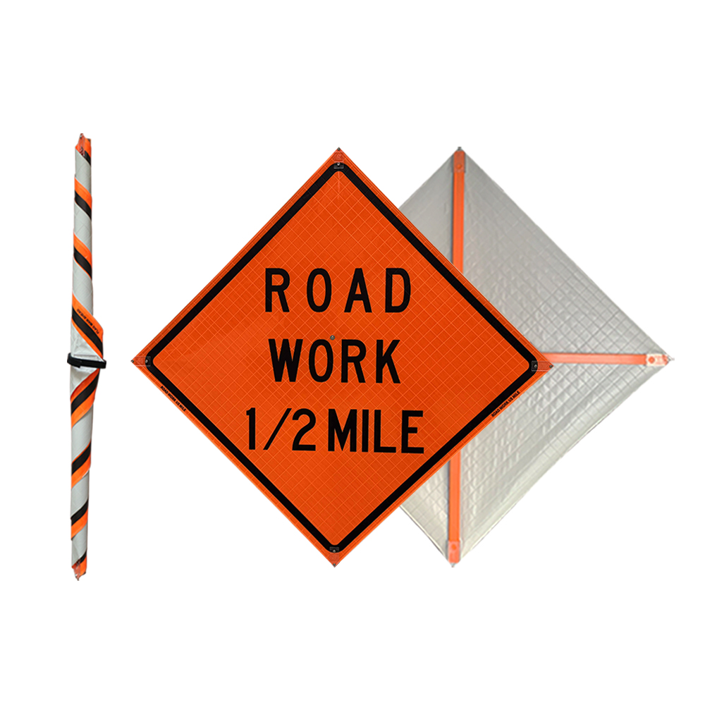 48 Inch Reflective Road Work 1/2 Mile Roll Up Traffic Sign | Prismatic ...