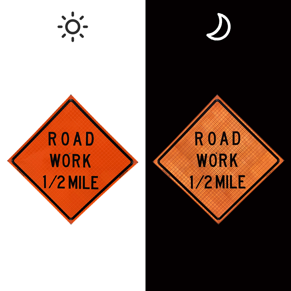 48 Inch Reflective Road Work 1/2 Mile Roll Up Traffic Sign | Prismatic ...