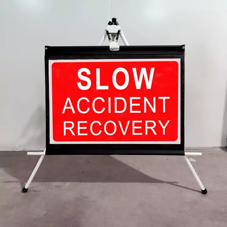 Slow Accident Recovery Reflective Roll Up Tripod Sign | Prismatic ...