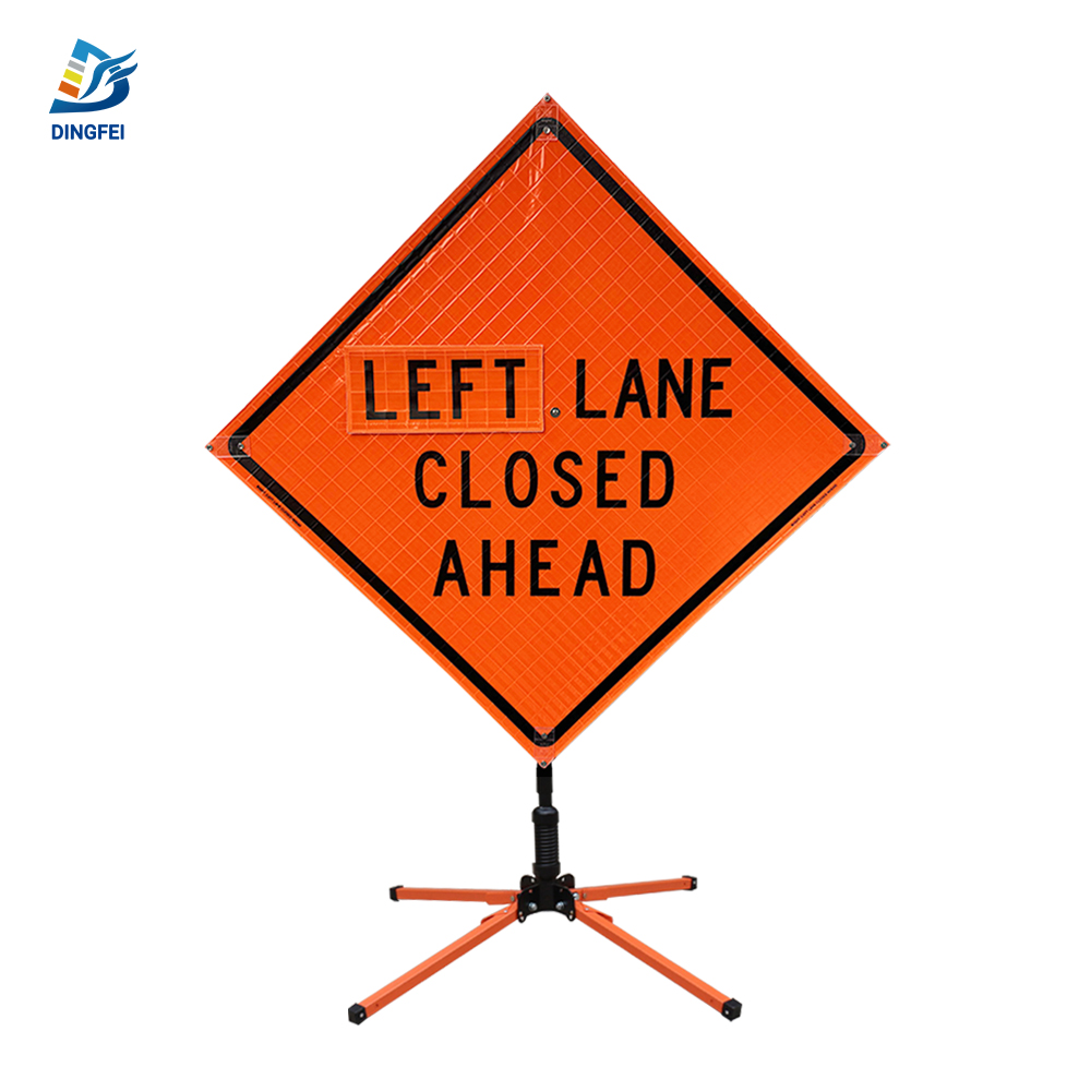 36 Inch Reflective Left Lane Closed Ahead Roll Up Traffic Sign ...