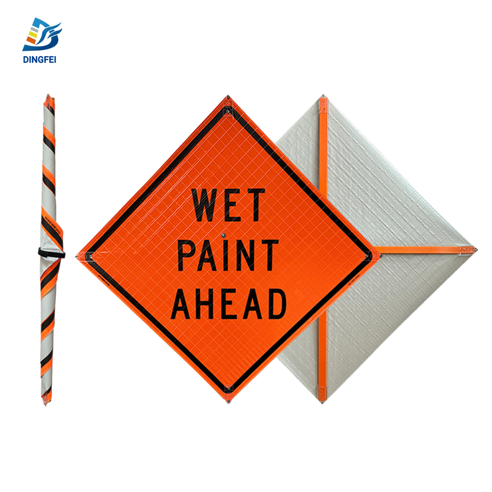 36 Inch Reflective Wet Paint Ahead Roll Up Traffic Sign | Prismatic ...
