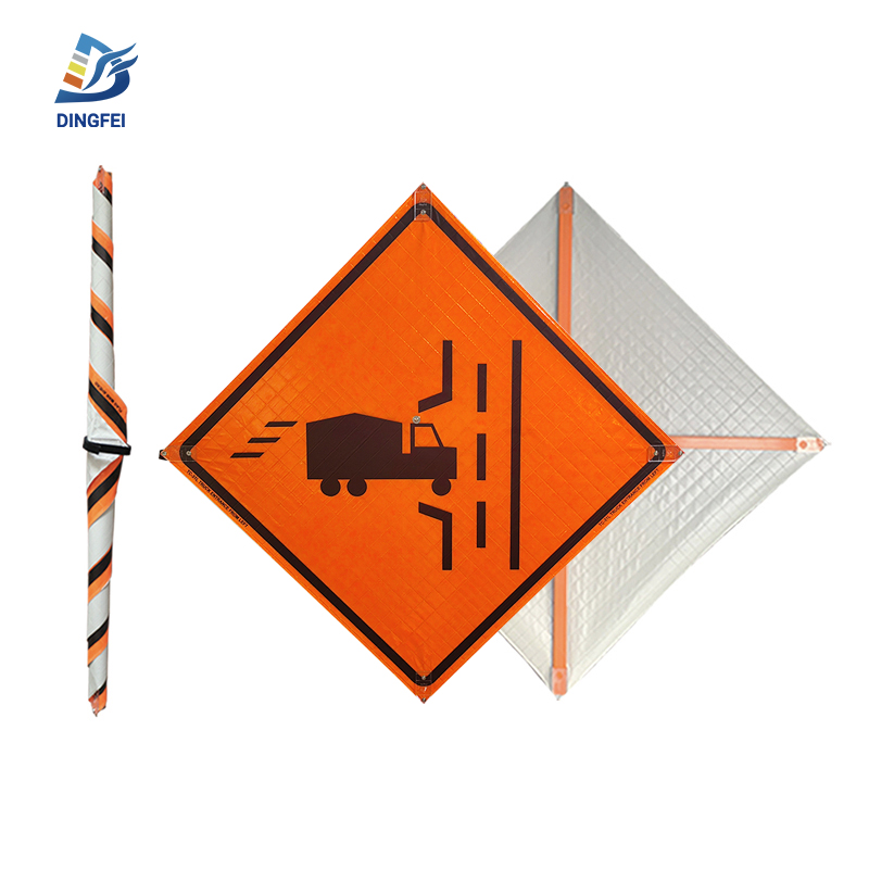 Truck Entrance Left Reflective Roll Up Traffic Sign | Prismatic ...